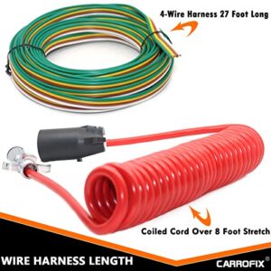 CARROFIX Universal 7 Pin to 6 Pin Wire RV Towed Vehicle Wiring Kit 8FT Coiled Cord Cable Trailer Harness Wiring Connector