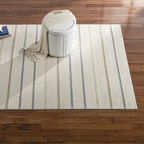 Lillian Lillian August Crescent Aris Modern Striped Area Rug, Beige/Grey/Blue, 5'2"x7'2"