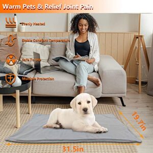 KONBACK Pet Heating Pad with Timer,Temperature Adjustable Electric Cat Dog Heating Pad Indoor Pet Heating Pads for Cats Dogs with Chew Resistant Cord, Pet Heated Bed Mat (Large, Grey)