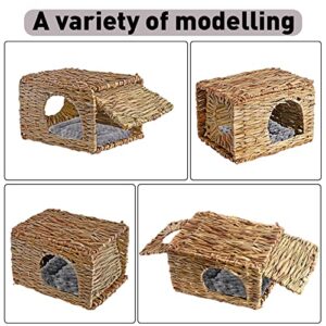 Abnaok Extra Large Grass House for Rabbits with Cotton Pads, Natural Grass Foldable Hut Small Animal Play Hideaway Bed Toys Hay Mat for Bunny Guinea Pig Chinchilla Ferret