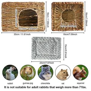 Abnaok Extra Large Grass House for Rabbits with Cotton Pads, Natural Grass Foldable Hut Small Animal Play Hideaway Bed Toys Hay Mat for Bunny Guinea Pig Chinchilla Ferret