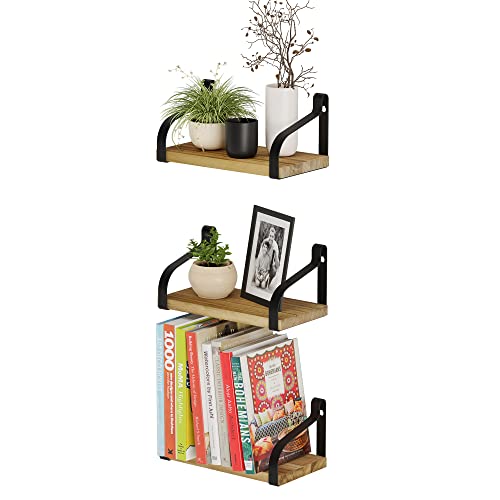 You Have Space 9" Prato Floating Shelves for Living Room Decor, Small Bookshelf Home Office Decor, Kitchen Organization & Bathroom Wall Shelves for Storage, Burnt, Set of 3