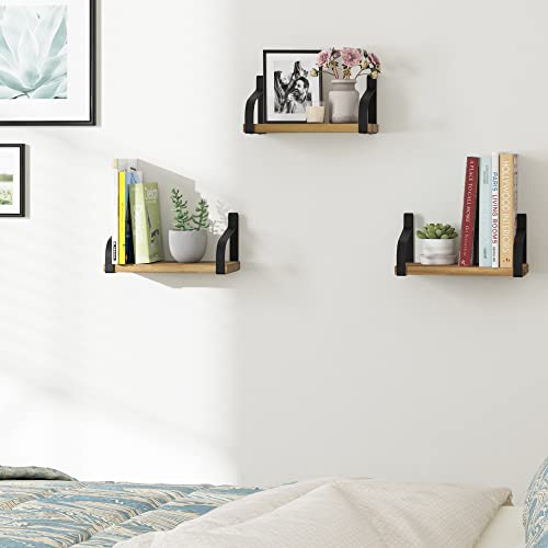 You Have Space 9" Prato Floating Shelves for Living Room Decor, Small Bookshelf Home Office Decor, Kitchen Organization & Bathroom Wall Shelves for Storage, Burnt, Set of 3