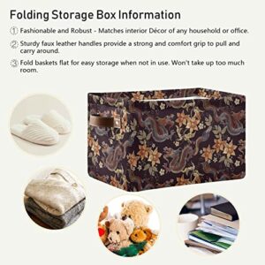 ALAZA Dragon Flower Retro Japanese Large Storage Basket with Handles Foldable Decorative 1 Pack Storage Bin Box for Organizing Living Room Shelves Office Closet Clothes