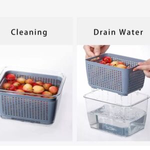 Momo's House 3 Piece Double Drain Basket Containers for Vegetable Fruit Storage Set - BPA-free Draining Crisper with Colander, Fridge Organizers, Storing Fruits Vegetables Meat Fresh Fish