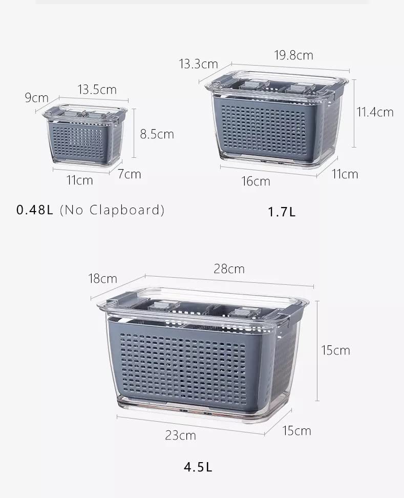 Momo's House 3 Piece Double Drain Basket Containers for Vegetable Fruit Storage Set - BPA-free Draining Crisper with Colander, Fridge Organizers, Storing Fruits Vegetables Meat Fresh Fish