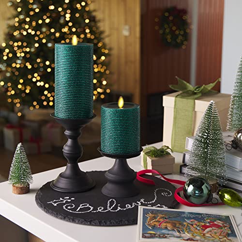 Luminara Realistic Artificial Flame Horizontal Green Metallic Glitter Candle (3 x 4.5-inch) Moving Flame LED Battery Operated Lights - Unscented - Remote Sold Separately