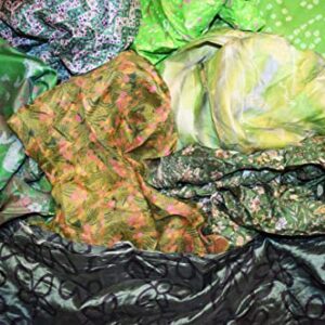 40 Qty 10"X10" Lot 100% Pure Silk Print Vintage Sari Fabric Remnants, Scrap Bundle, Precut Fabric Squares for Craft Patchwork (Green-Aqua-Teal Shades)