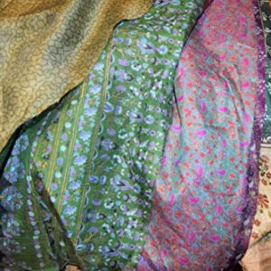 40 Qty 10"X10" Lot 100% Pure Silk Print Vintage Sari Fabric Remnants, Scrap Bundle, Precut Fabric Squares for Craft Patchwork (Green-Aqua-Teal Shades)