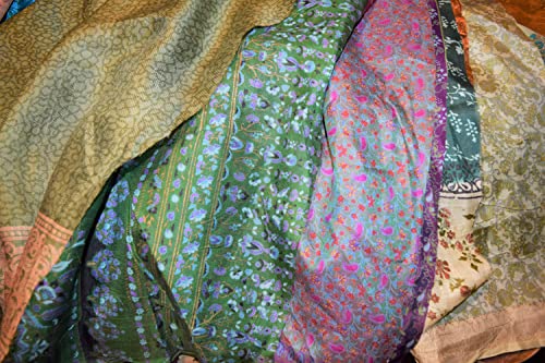 40 Qty 10"X10" Lot 100% Pure Silk Print Vintage Sari Fabric Remnants, Scrap Bundle, Precut Fabric Squares for Craft Patchwork (Green-Aqua-Teal Shades)