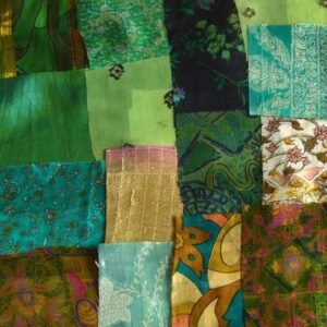 40 Qty 10"X10" Lot 100% Pure Silk Print Vintage Sari Fabric Remnants, Scrap Bundle, Precut Fabric Squares for Craft Patchwork (Green-Aqua-Teal Shades)