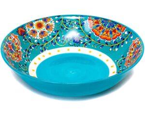 microwave safe holiday christmas dinner ceramic large serving bowl pasta bowl fruit bowl salad bowl party holiday bohemian talavera spanish influenced design (turquoise)