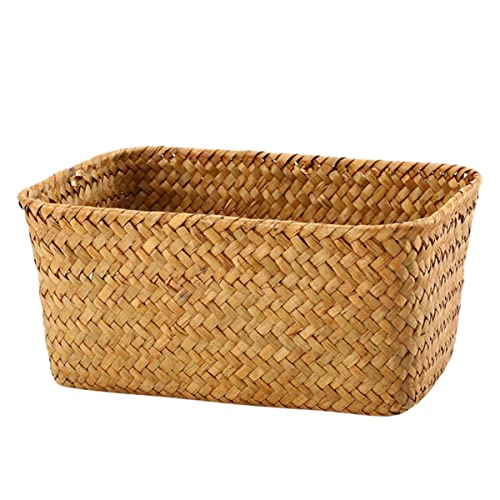 1pc Vegetable Supplies Bedroom Braided Seagrass Stationery Tray Clothes, Shelves Organizer Container and Natural Seaweed Retro Empty Lids Bread Xcm Pantry Handwoven Use