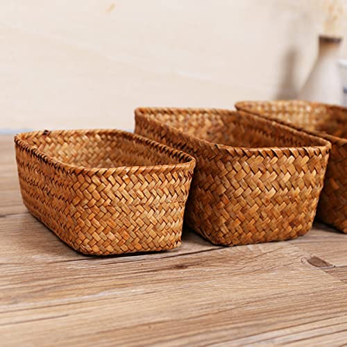 1pc Vegetable Supplies Bedroom Braided Seagrass Stationery Tray Clothes, Shelves Organizer Container and Natural Seaweed Retro Empty Lids Bread Xcm Pantry Handwoven Use