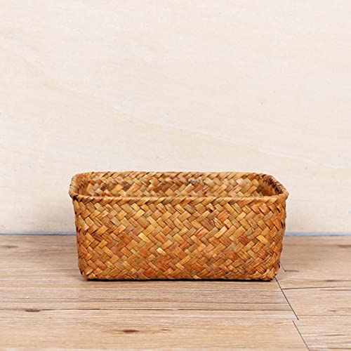 1pc Vegetable Supplies Bedroom Braided Seagrass Stationery Tray Clothes, Shelves Organizer Container and Natural Seaweed Retro Empty Lids Bread Xcm Pantry Handwoven Use