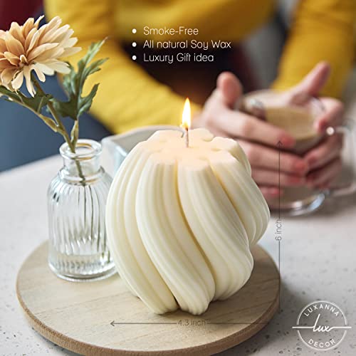 LUXANNA Large Decorative Scented Spiral Twirl Candle (White) - Handmade Aesthetic Candle for Home Decor - Minimalist Soy Wax Scented Candles Ideal Gift for Mother's Day, Birthday, Wedding, etc.