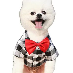 Milumia Pet Outfits Plaid Dog Shirt for Small Medium Dogs Bow Button Up Shirts Cat Clothes Black and White Small