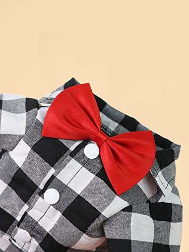 Milumia Pet Outfits Plaid Dog Shirt for Small Medium Dogs Bow Button Up Shirts Cat Clothes Black and White Small