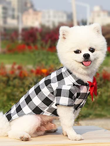 Milumia Pet Outfits Plaid Dog Shirt for Small Medium Dogs Bow Button Up Shirts Cat Clothes Black and White Small