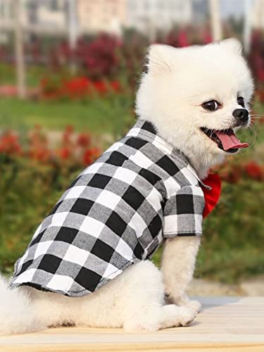 Milumia Pet Outfits Plaid Dog Shirt for Small Medium Dogs Bow Button Up Shirts Cat Clothes Black and White Small