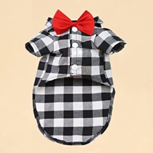 Milumia Pet Outfits Plaid Dog Shirt for Small Medium Dogs Bow Button Up Shirts Cat Clothes Black and White Small