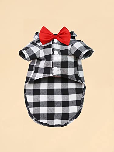 Milumia Pet Outfits Plaid Dog Shirt for Small Medium Dogs Bow Button Up Shirts Cat Clothes Black and White Small