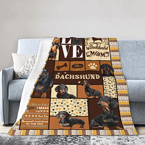 Dachshund Throw Blanket Dachshund Dog Print Blanket Gifts for Kids Adults Super Soft Cozy Warm Plush Fleece Flannel Blanket for Couch Bed Sofa Chair Living Room Dorm Decor 40''X50''