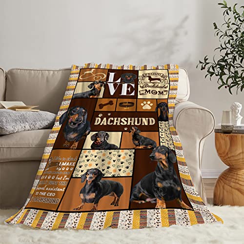 Dachshund Throw Blanket Dachshund Dog Print Blanket Gifts for Kids Adults Super Soft Cozy Warm Plush Fleece Flannel Blanket for Couch Bed Sofa Chair Living Room Dorm Decor 40''X50''