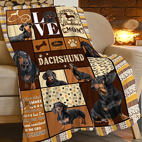 Dachshund Throw Blanket Dachshund Dog Print Blanket Gifts for Kids Adults Super Soft Cozy Warm Plush Fleece Flannel Blanket for Couch Bed Sofa Chair Living Room Dorm Decor 40''X50''