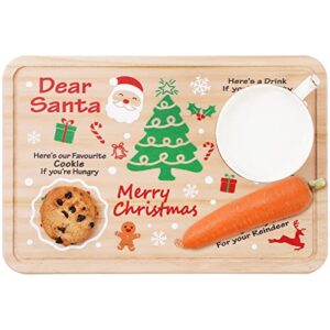 anydesign santa cookie plate rectangle christmas wooden santa treat plate xmas eve santa milk and cookie tray cute plate platter mat wooden tray plate for christmas decoration supplies