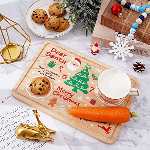 AnyDesign Santa Cookie Plate Rectangle Christmas Wooden Santa Treat Plate Xmas Eve Santa Milk and Cookie Tray Cute Plate Platter Mat Wooden Tray Plate for Christmas Decoration Supplies