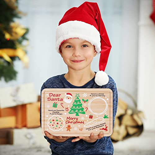 AnyDesign Santa Cookie Plate Rectangle Christmas Wooden Santa Treat Plate Xmas Eve Santa Milk and Cookie Tray Cute Plate Platter Mat Wooden Tray Plate for Christmas Decoration Supplies