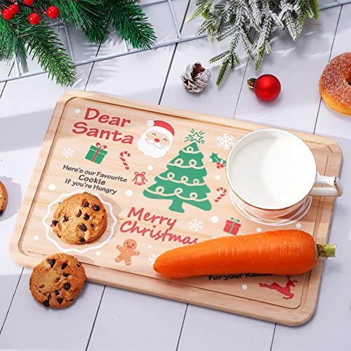 AnyDesign Santa Cookie Plate Rectangle Christmas Wooden Santa Treat Plate Xmas Eve Santa Milk and Cookie Tray Cute Plate Platter Mat Wooden Tray Plate for Christmas Decoration Supplies