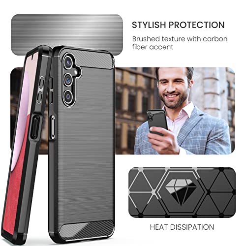 Dretal for Samsung Galaxy A14 5G Case, Galaxy A14 5G with Tempered Glass Screen Protector, Shock-Absorption Brushed Flexible Soft TPU Carbon Fiber Protective Cover for Samsung A14 5G(LS-Black)