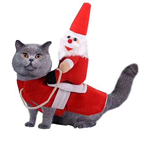 Santa Dog Costume Christmas, Puppy Clothes Santa Claus Riding Pet Outfit Winter Warm Vest Costumes, Pet Cosplay Costumes Party Dressing up Outfit for Small Medium Large Dogs and Cats (Medium)