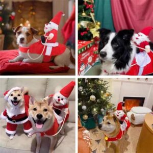 Santa Dog Costume Christmas, Puppy Clothes Santa Claus Riding Pet Outfit Winter Warm Vest Costumes, Pet Cosplay Costumes Party Dressing up Outfit for Small Medium Large Dogs and Cats (Medium)