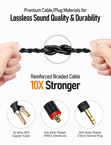 Audiovance Vibes 201L Wired Earbuds in-Ear Headphones, Lightning to 3.5mm Adapter & Braided Cord, Noise Isolating Bass Driven Earphones, Carry Case, Ear Buds Tips, 3.5mm Jack (Clear Brown, No Mic)