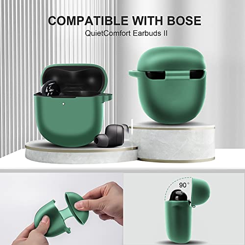 Teyomi Case Compatible with Bose QuietComfort Earbuds II, Silicone Protective Cover with Carabiner for Bose QuietComfort Earbuds II, Shockproof, Dustproof(Dark Green)