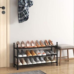 TZAMLI 3-Tier Stackable Closet Shoe Rack Organizer, Expandable and Adjustable Metal Shoes Shelf Storage Small Shoe Rack for Entryway Dorm, Black