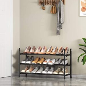 TZAMLI 3-Tier Stackable Closet Shoe Rack Organizer, Expandable and Adjustable Metal Shoes Shelf Storage Small Shoe Rack for Entryway Dorm, Black