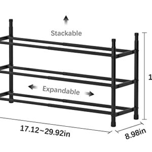 TZAMLI 3-Tier Stackable Closet Shoe Rack Organizer, Expandable and Adjustable Metal Shoes Shelf Storage Small Shoe Rack for Entryway Dorm, Black