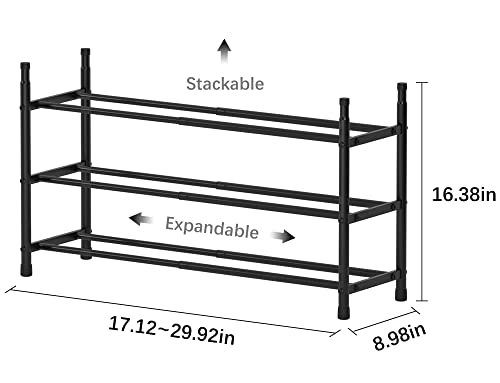 TZAMLI 3-Tier Stackable Closet Shoe Rack Organizer, Expandable and Adjustable Metal Shoes Shelf Storage Small Shoe Rack for Entryway Dorm, Black