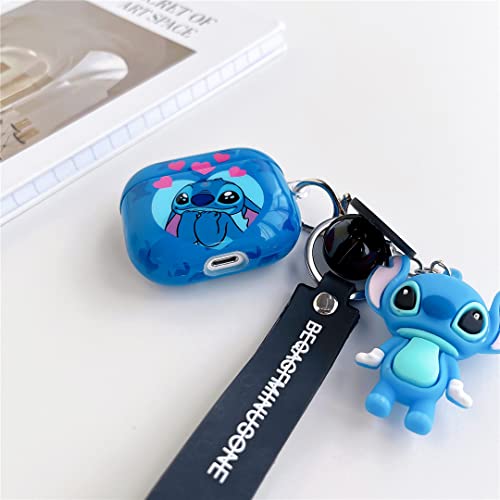 Cute Stitch AirPod 3nd Generation Case, AirPod 3 Personalise Custom, Airpod 3 Case Cover with Keychain/Lanyard, Protective Hard Case Cover Skin for Women Girls Airpod 3 Case [Front LED Visible]