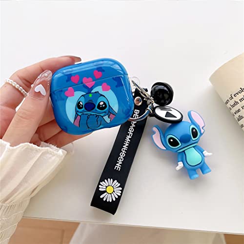 Cute Stitch AirPod 3nd Generation Case, AirPod 3 Personalise Custom, Airpod 3 Case Cover with Keychain/Lanyard, Protective Hard Case Cover Skin for Women Girls Airpod 3 Case [Front LED Visible]