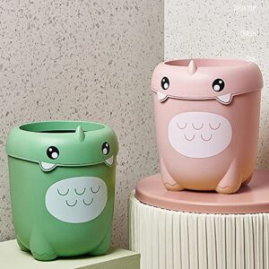 Benshukam Cartoon Garbage Bin Dinosaur Trash Can Plastic Garbage Can Waterproof Wastebasket Garbage Waste Basket with Pressure Ring for Home Kitchen Bathroom Pink