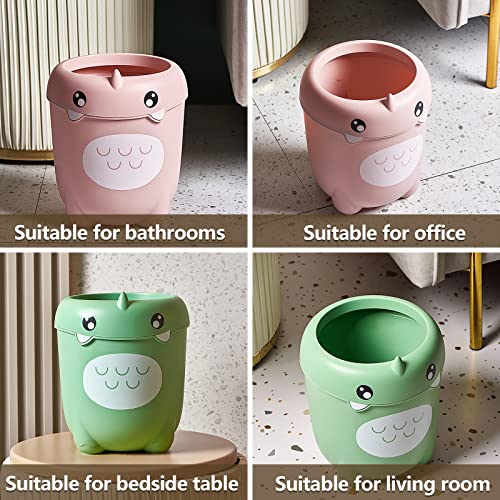 Benshukam Cartoon Garbage Bin Dinosaur Trash Can Plastic Garbage Can Waterproof Wastebasket Garbage Waste Basket with Pressure Ring for Home Kitchen Bathroom Pink