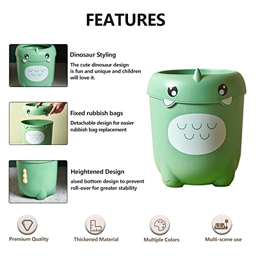 Benshukam Cartoon Garbage Bin Dinosaur Trash Can Plastic Garbage Can Waterproof Wastebasket Garbage Waste Basket with Pressure Ring for Home Kitchen Bathroom Pink