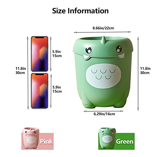 Benshukam Cartoon Garbage Bin Dinosaur Trash Can Plastic Garbage Can Waterproof Wastebasket Garbage Waste Basket with Pressure Ring for Home Kitchen Bathroom Pink