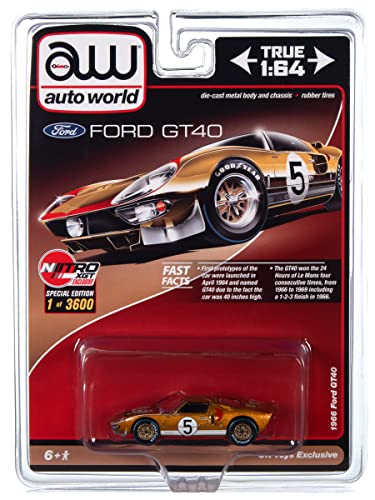 Auto World 1966 Ford GT40#5 Gold Limited Edition to 3600 Pieces Worldwide 1/64 Diecast Model Car CP7923