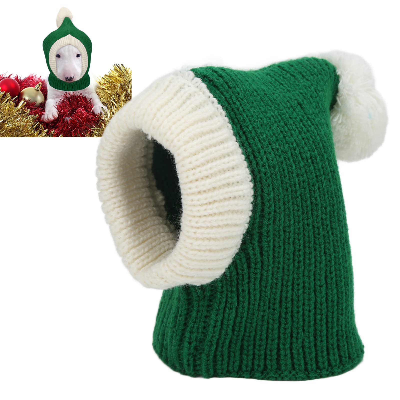 Azusumi Dog Winter Hat, Cute Crocheted Snood Warm Knitted Pet Hat Christmas Pet Hat for Small and Medium Dog, Puppy, Cat(M-Green)